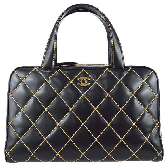 CHANEL | Bags | Chanel 200200 Wild Stitch Handbag Black Calfskin 180897 ...